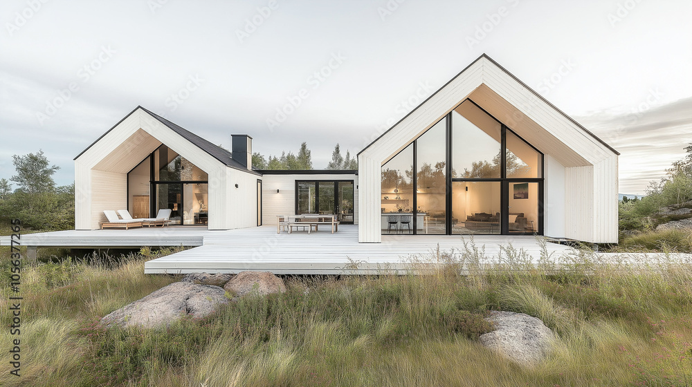 nordic,modern, 2 houses connected together, The second one is different ...