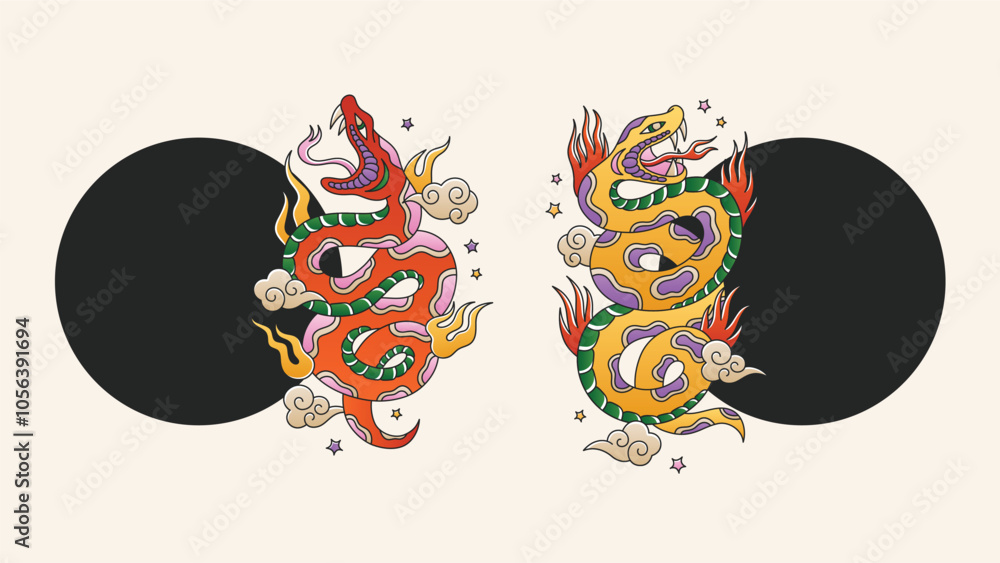 Snake new year frames with symbol of the snake. Traditional oriental ...