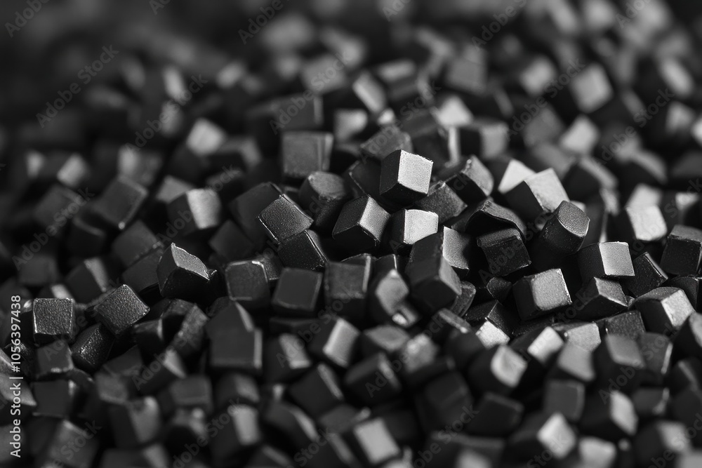 Plastic raw material granules, with a focus on their glossy texture and ...