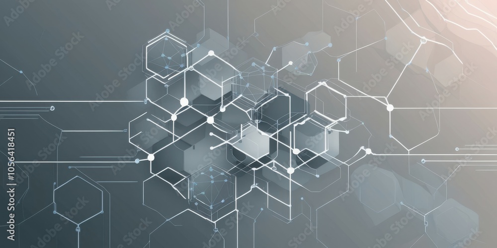 Hexagonal molecular structure, 3D geometric shapes, abstract scientific background, gray and ...