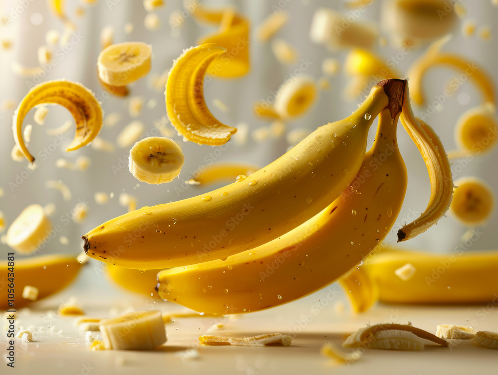 bananas on solid color background Ads, half peeled and slice, free ...