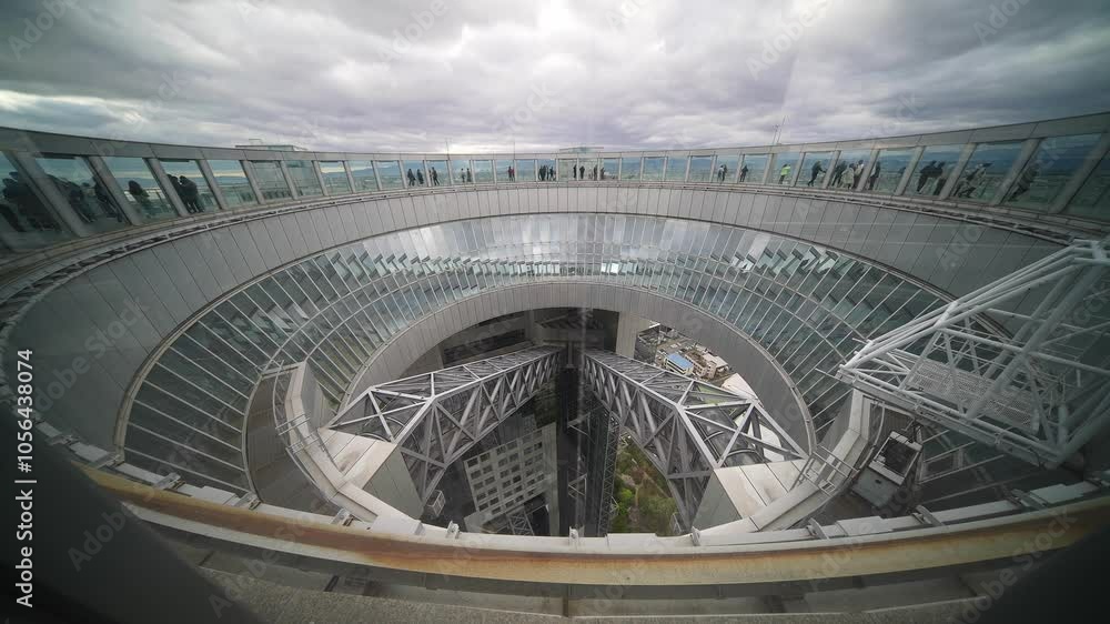 Futuristic glass building in Japan, Osaka business financial district ...