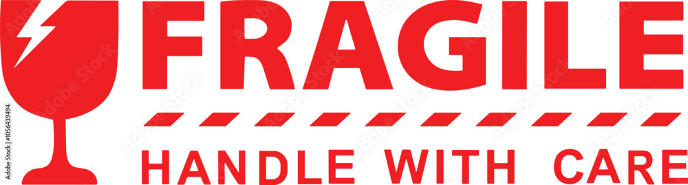 sticker fragile handle with care, red fragile warning label, fragile label with broken glass ...