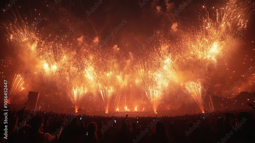 Exploding firework in the night sky, vivid sparks fading as an ...