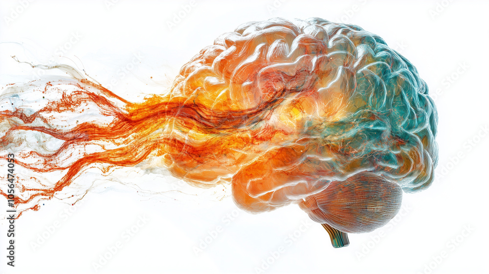 Brain expanding into digital networks, generative AI overlay, brain and ...