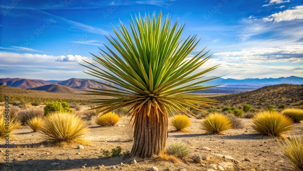 Mature yucca plant with tall, sword-shaped leaves standing upright in a ...