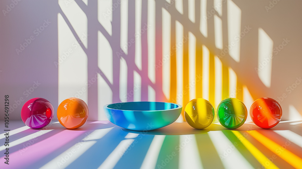 Ordinary objects arranged to cast extraordinary rainbow shadows Stock ...