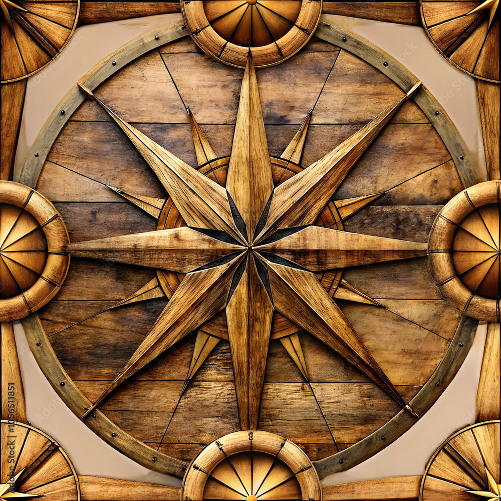 Seamless Compass Wood Carving Design. Perfect for: travel expos ...
