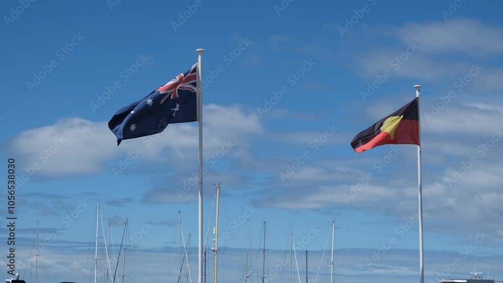 Australian and Aboriginal Flags Flying Together: Symbol of Unity ...