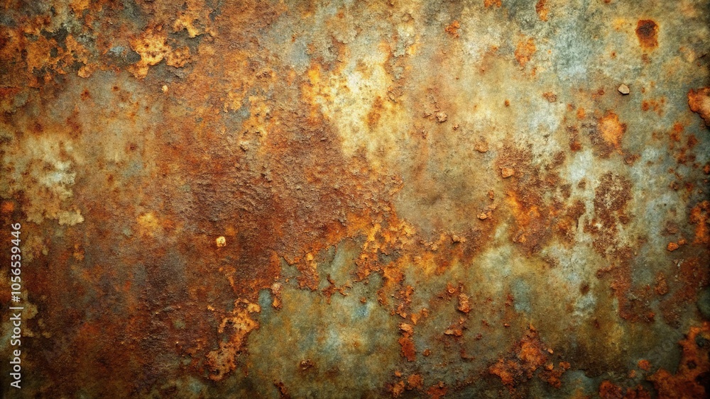 Tarnished metal surface with age-related patina and oxidation, worn ...