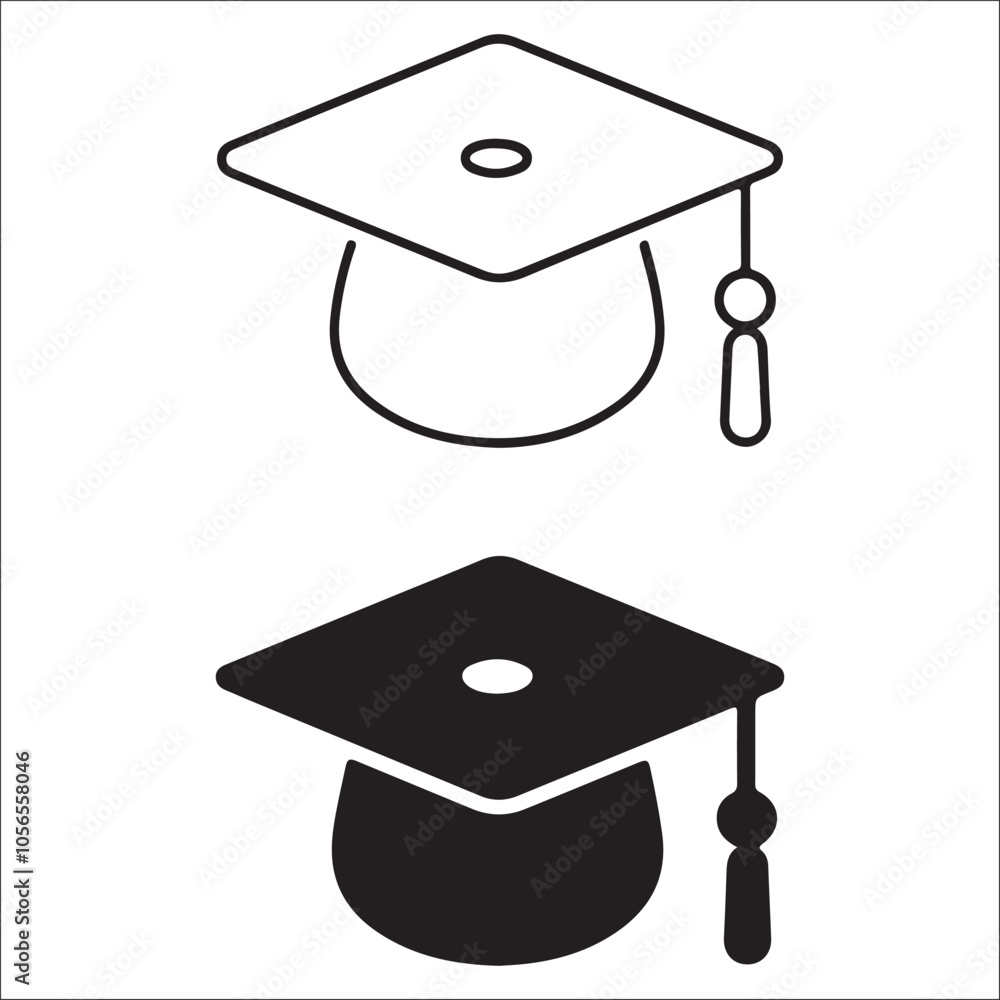 Graduation cap icon. line and glyph version, student hat outline and ...