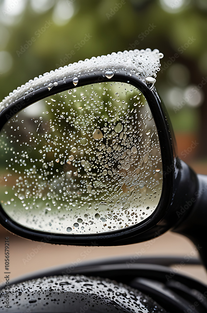 Detailed close-up of a futuristic scooty’s rear-view mirror and ...