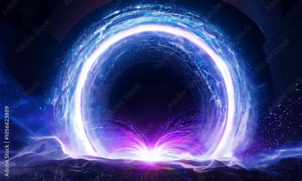 Transport portal, epic portal opening with particles, energy gate open ...