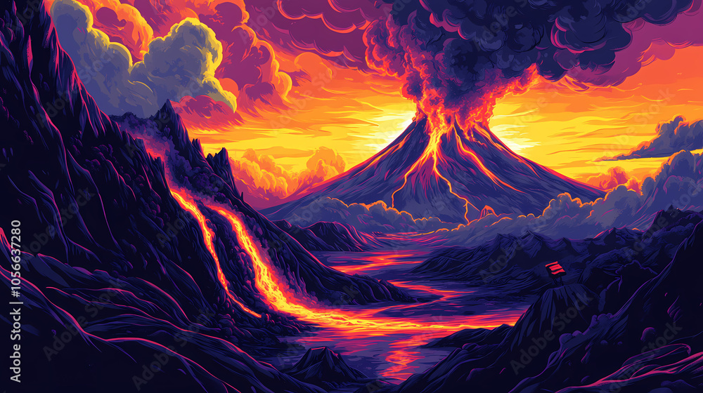 Volcano lava illustrated with textured patterns incorporating rich ...