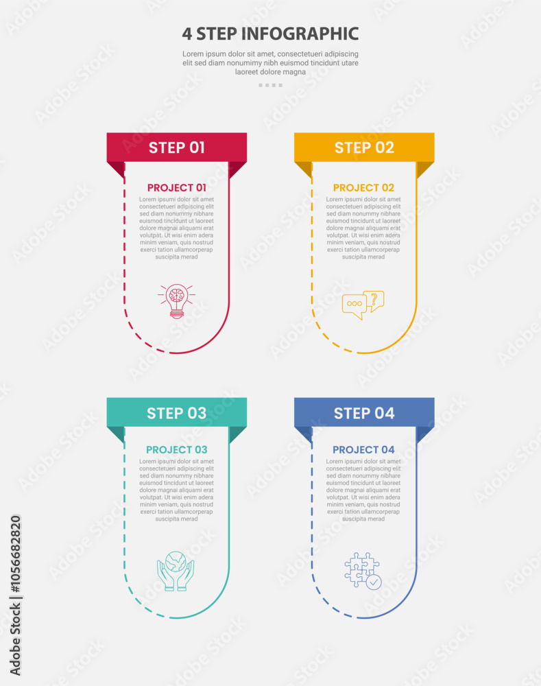 4 points template infographic outline style with 4 point step template ...