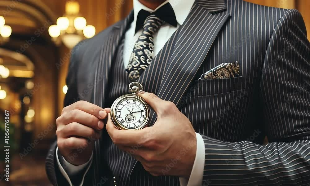 Man in Suit Holding Antique Pocket Watch with ai generated. Stock Video ...