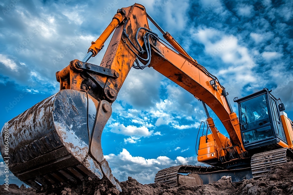 Excavator with Bucket lift up are digging the soil in the construction ...