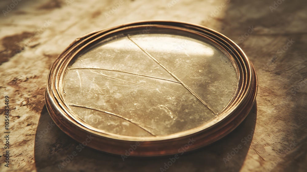 35. Close-up of a scratched pocket mirror from the 80s, captured in the ...