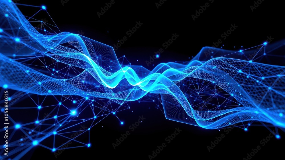 Abstract and technical visualization of natural language processing systems featuring data flows ...