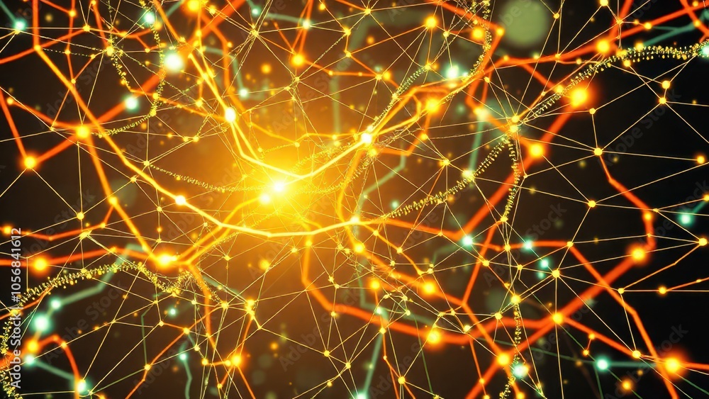 Abstract and technical visualization of natural language processing systems featuring data flows ...