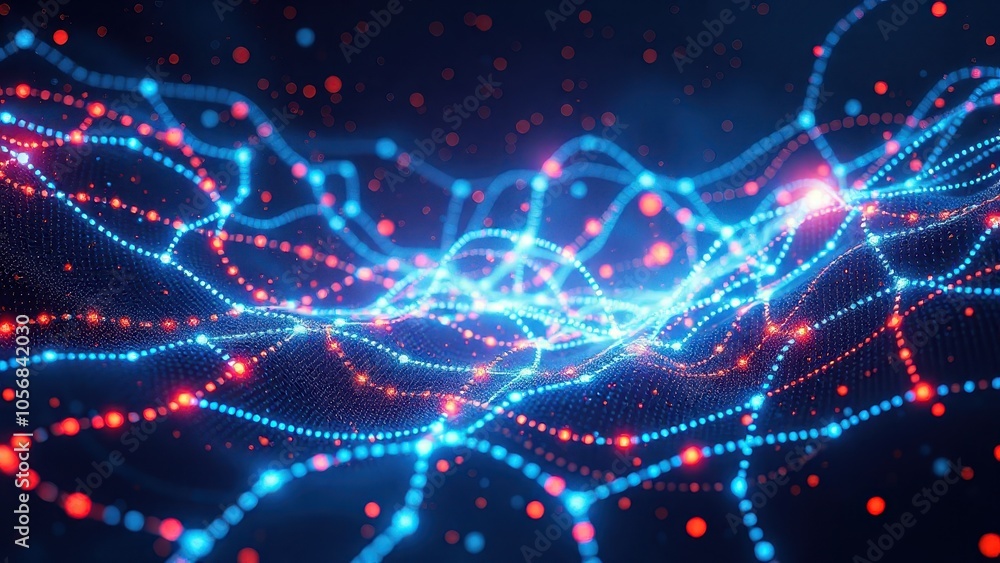 Abstract and technical visualization of natural language processing systems featuring data flows ...