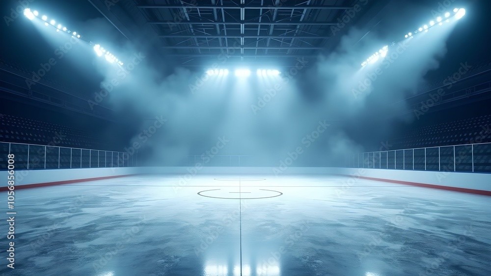 Professional ice rink, sports arena. Stadium with floodlights. Ice ...