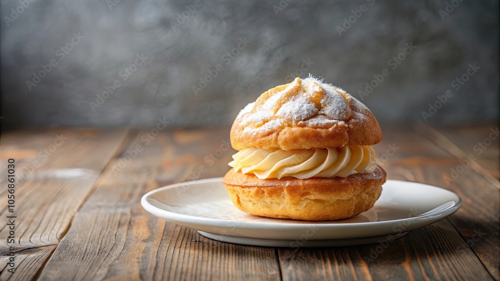 Choux Au Craquelin French Pastry Dessert Cream Puff On A Plate Choux