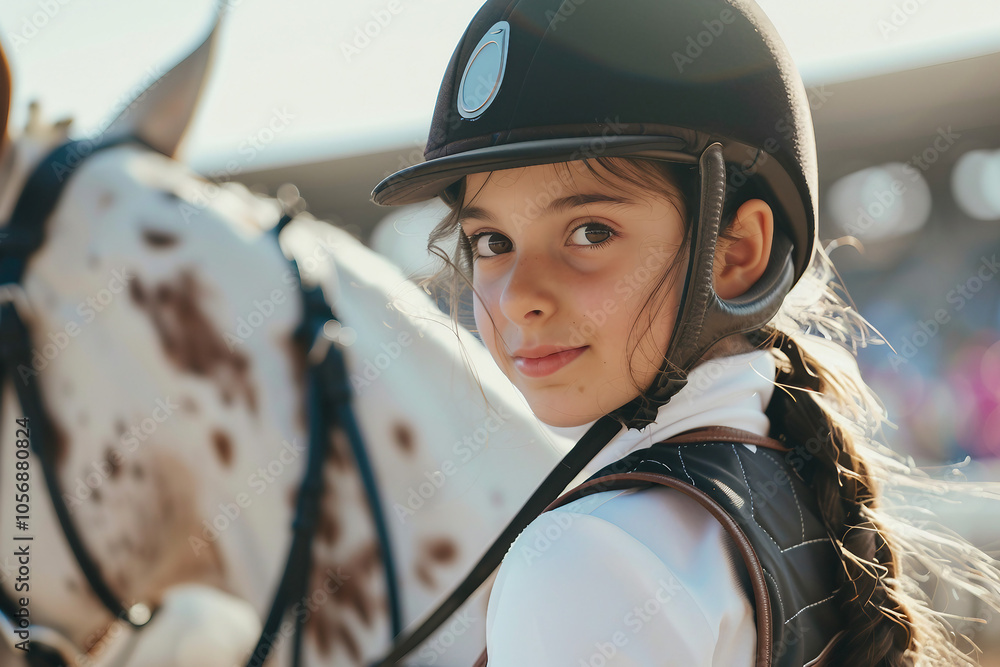 Generative AI illustration, equestrian sports lesson training, young ...