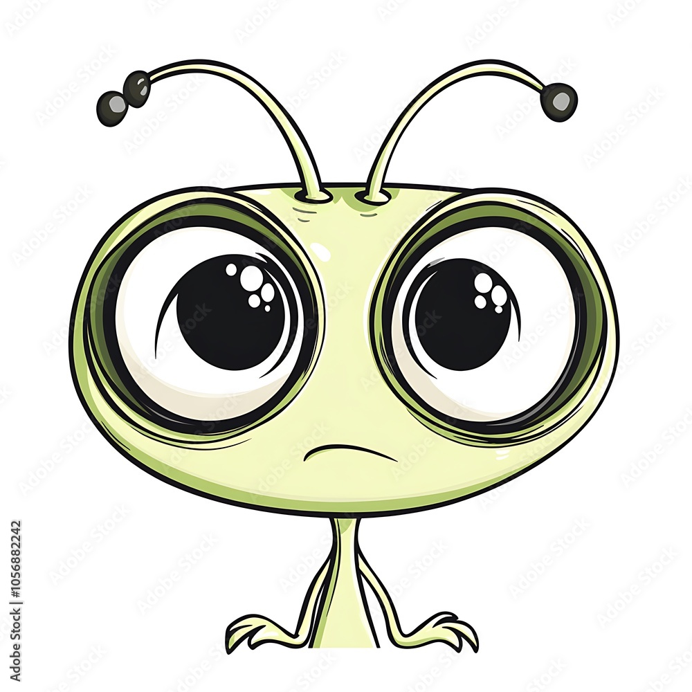 Cartoon alien head with big eyes and antennae on a white background ...