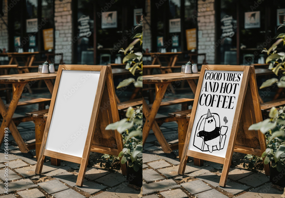 Cafe A Frame Sign Mockup With Generative AI Stock Template | Adobe Stock