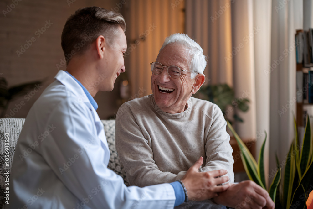 Joyful Moment Between Doctor and Patient. A heartwarming scene captures ...