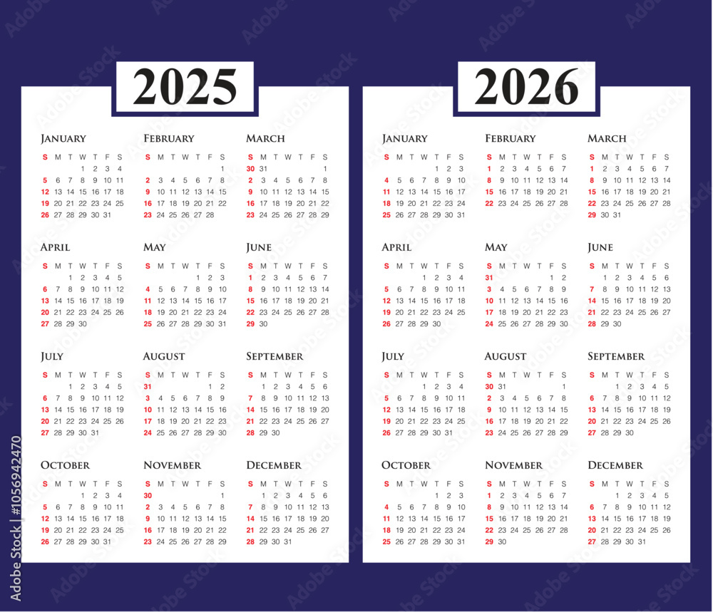 2025 2026 year calendar vector design template Stock Vector | Adobe Stock