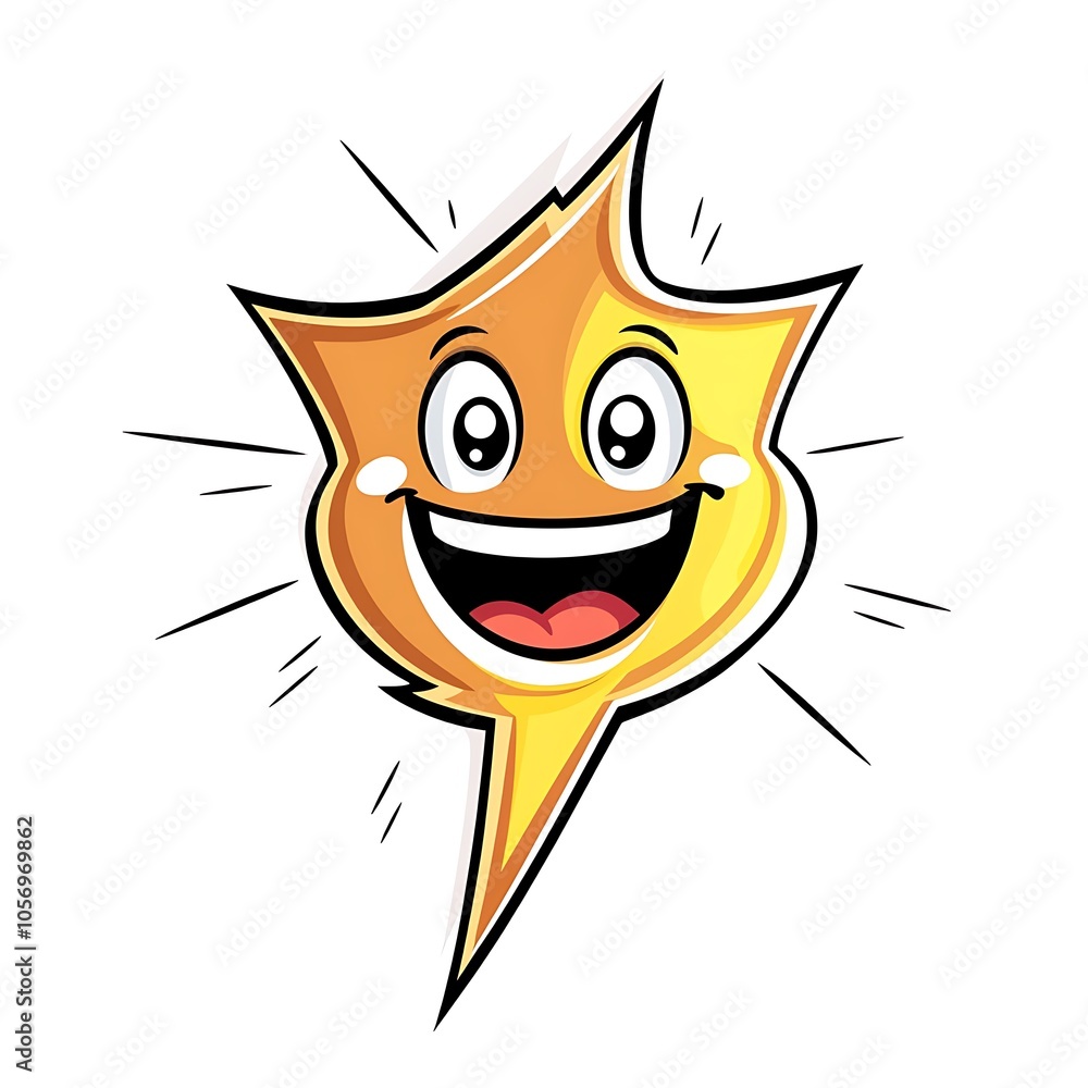 Cartoon happy lightning bolt with a smiley face on a white background ...