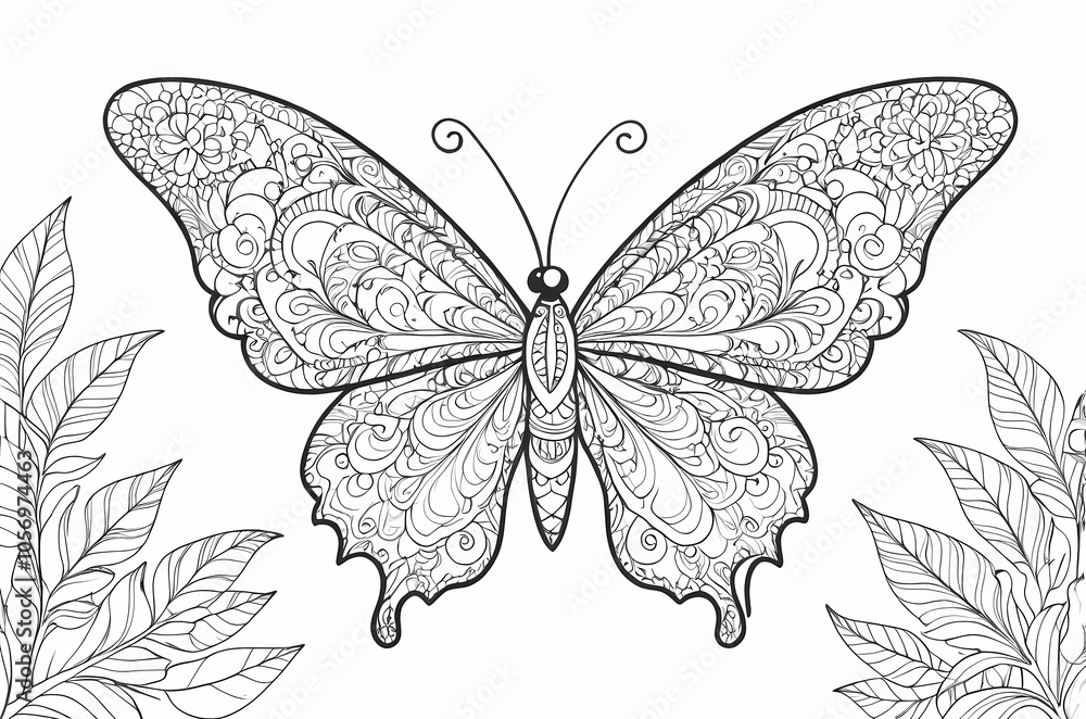 Butterfly Coloring Page with Doodle and Zentangle Elements - For ...