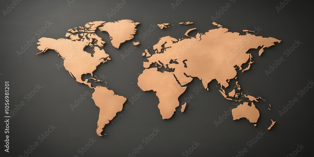 3D World Map Copper Texture Global Map Continents World Map Design ...