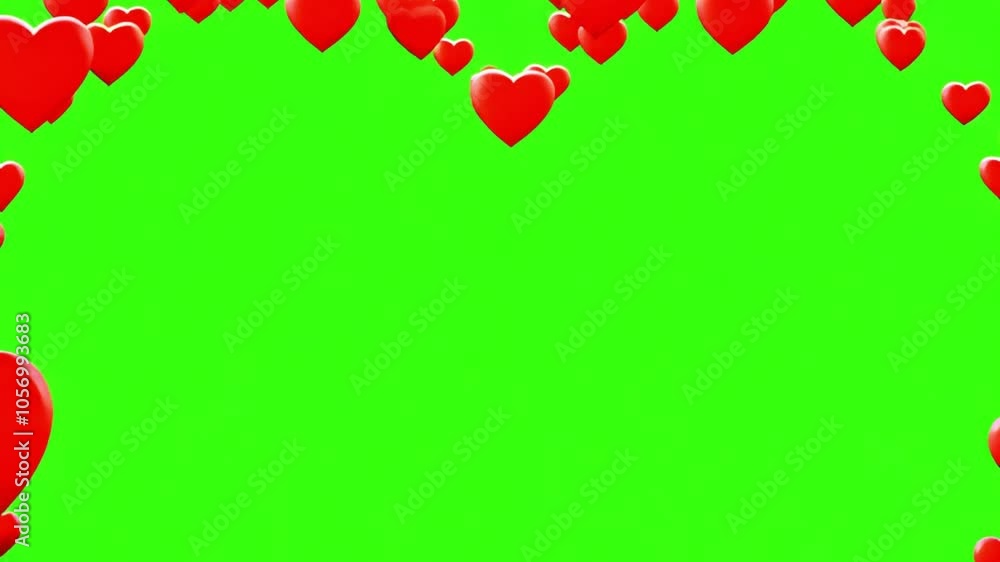Red hearts frame flying on green screen animation. 4K Social media Live ...