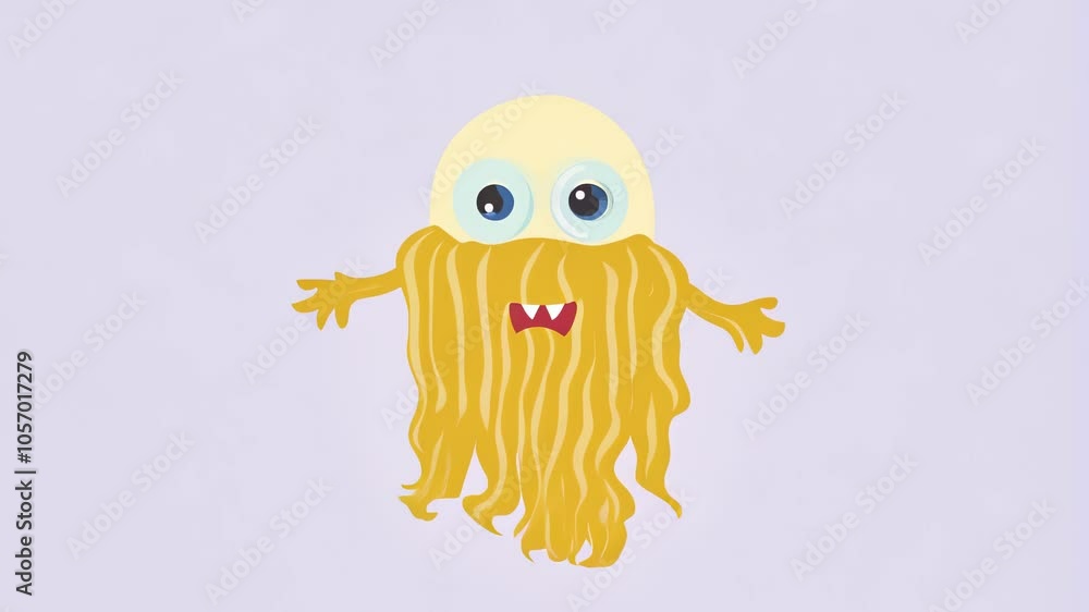 Cartoon spaghetti monster with big eyes and noodle-like arms, set ...
