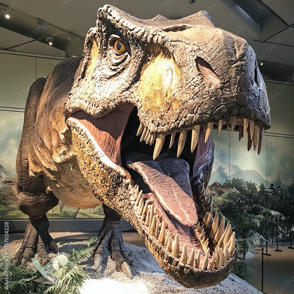 Dinosaur: Tyrannosaurus rex with powerful jaws open, ferocious might of the t-rex Stock ...