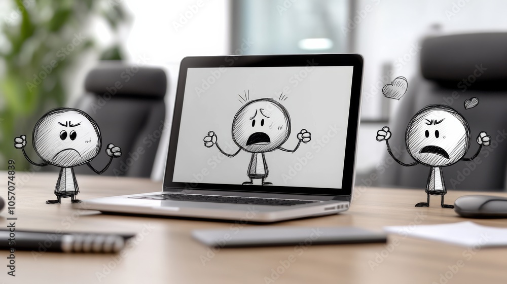 Stick figures express annoyance in a stark black and white design ...