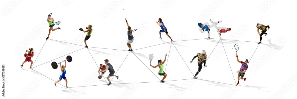 High-angle view of athletes in action across different sports ...