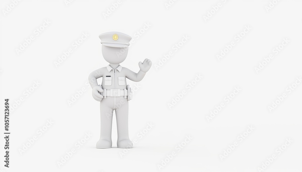 3D stick figure police officer directing traffic minimalist white ...