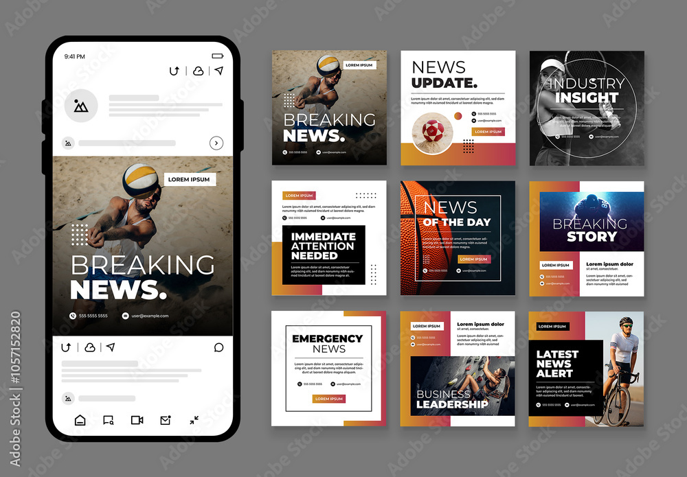 News Social Media Feed Design Set Stock Template | Adobe Stock