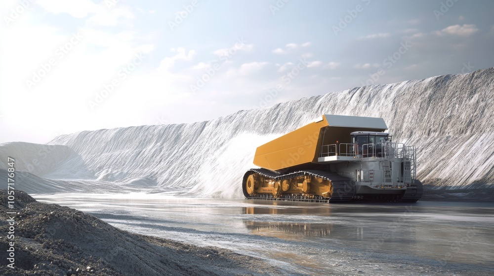Oil sands development site, heavy machinery working, detailed sand ...
