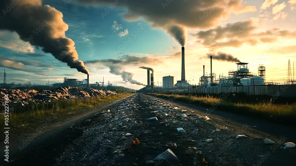 A landfill spewing methane gas into the air, contrasted with a ...