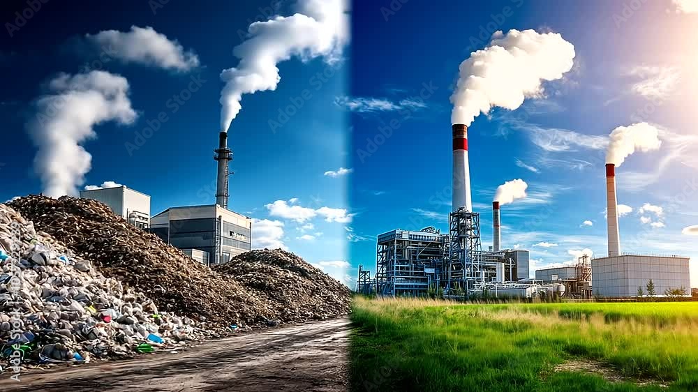 A side-by-side comparison of a traditional waste management facility ...