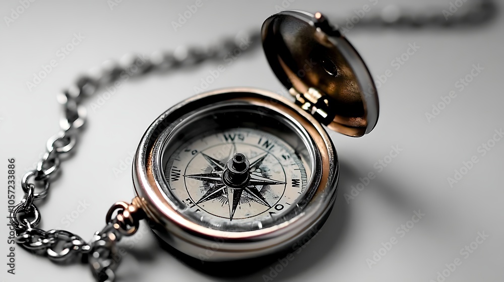 Antique metal compass, a relic of bygone navigation, points the way to ...