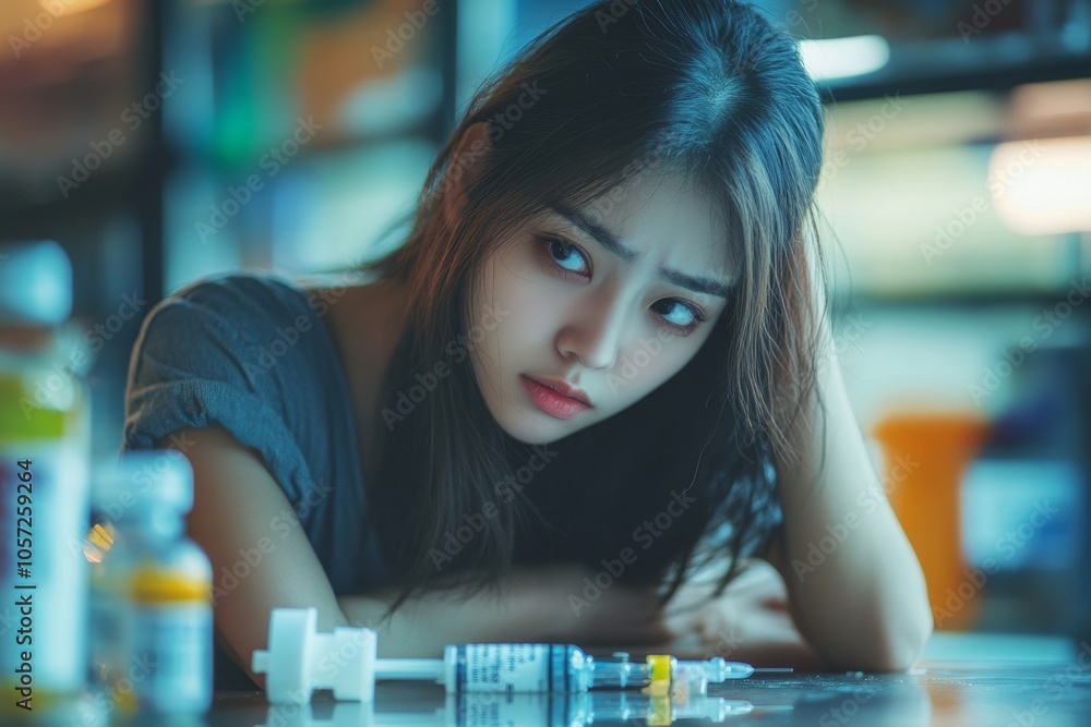 Anti drug, drug addict asian young woman, girl hand reaching for ...