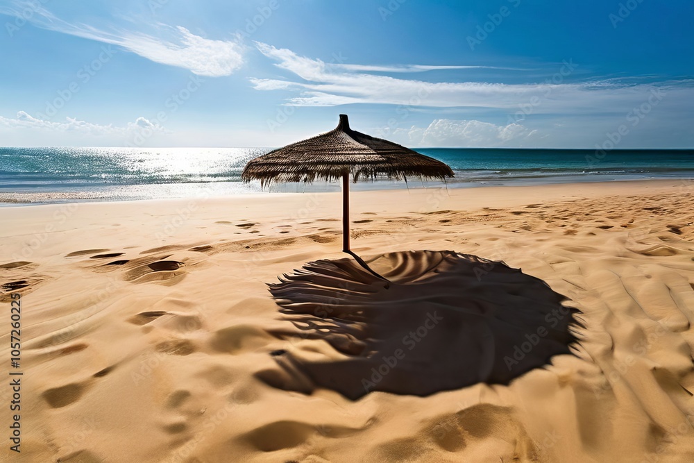 umbrella shadow a circular shadow from a beach umbrella on sand Stock ...