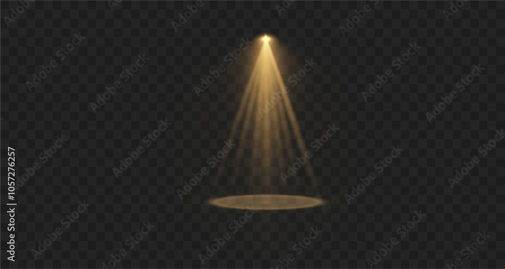 Yellow light effects. Beam from a spotlight and a star. Gold Shine ...