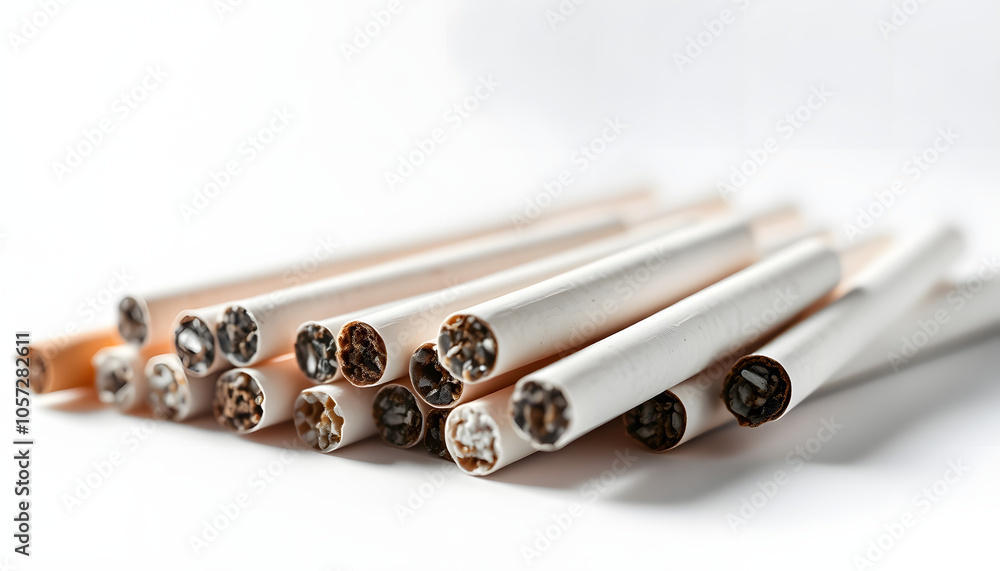 Cigarettes on white background. Addiction to smoking, harm of tobacco ...
